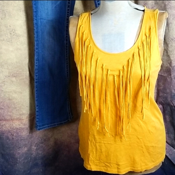 Cato | Tops | Cato Mustard Yellow Western Cowgirl Funky Fringe Tank Top ...